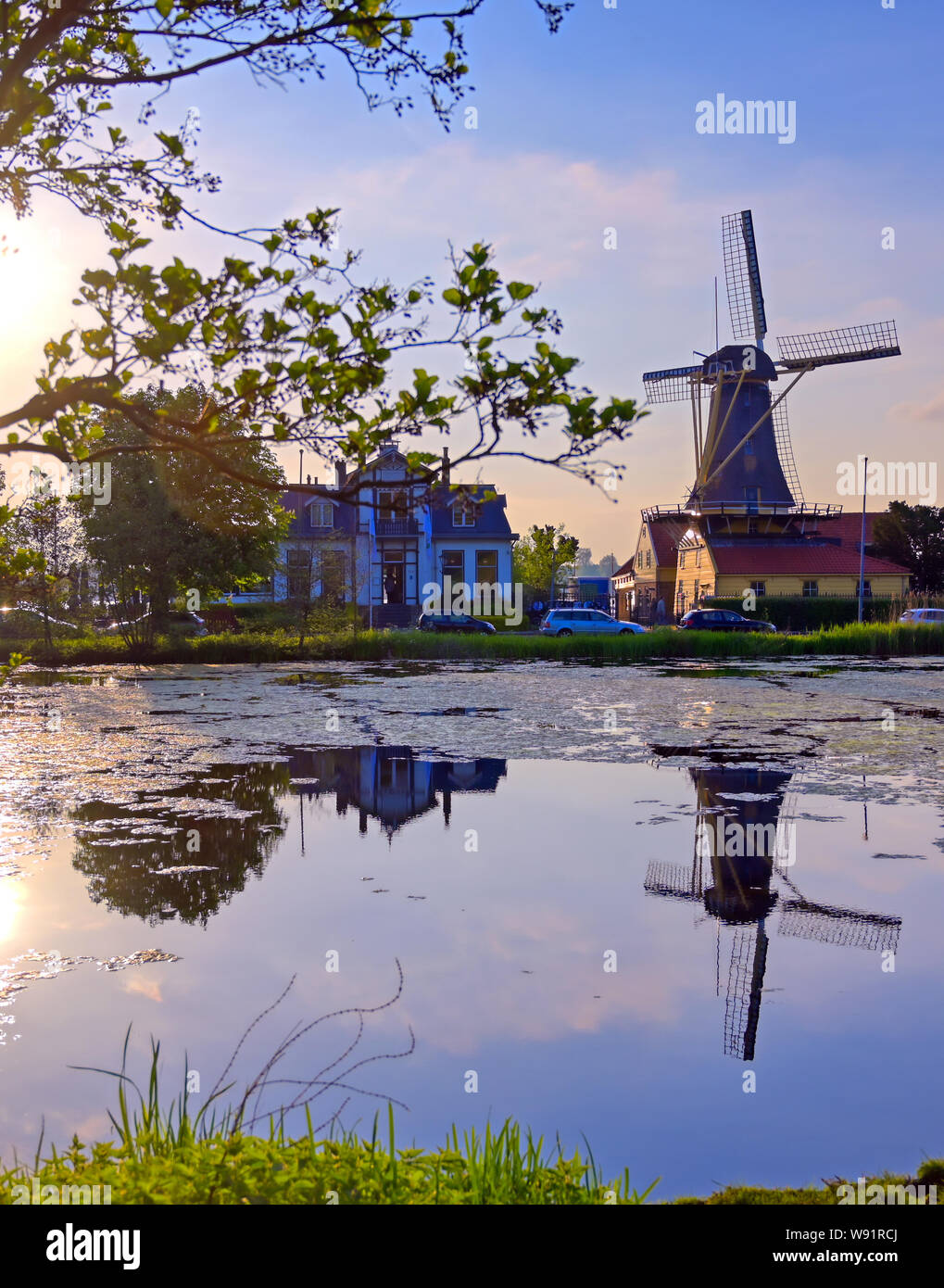 Historic windmills located in Kralingen Lake in Rotterdam, the ...