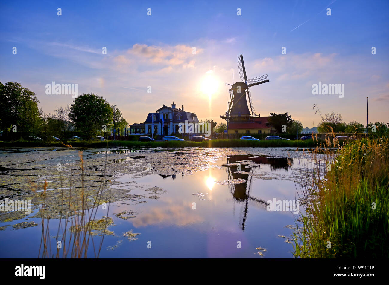 Historic windmills located in Kralingen Lake in Rotterdam, the ...
