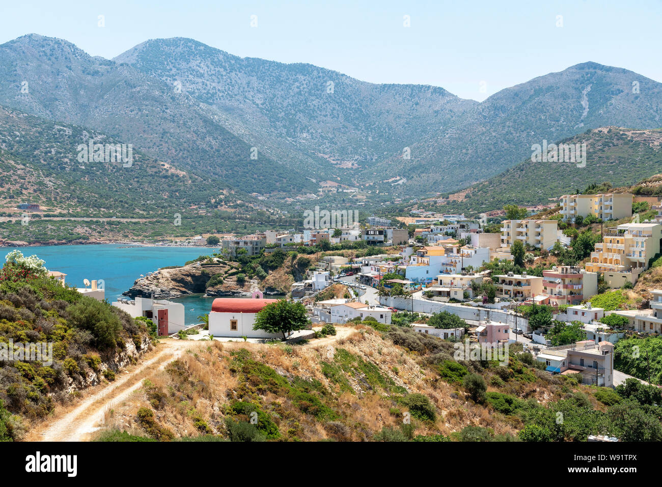Bali, Crete, Greece. June 2019. An overview of the small Cretan seaside ...