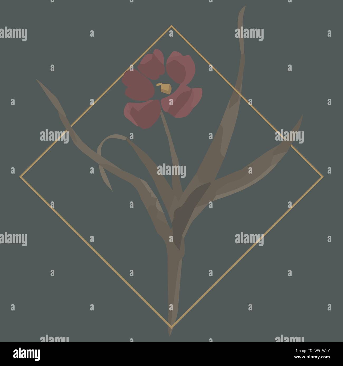 Vector illustration of flower in rhombus in dark tones Stock Vector ...