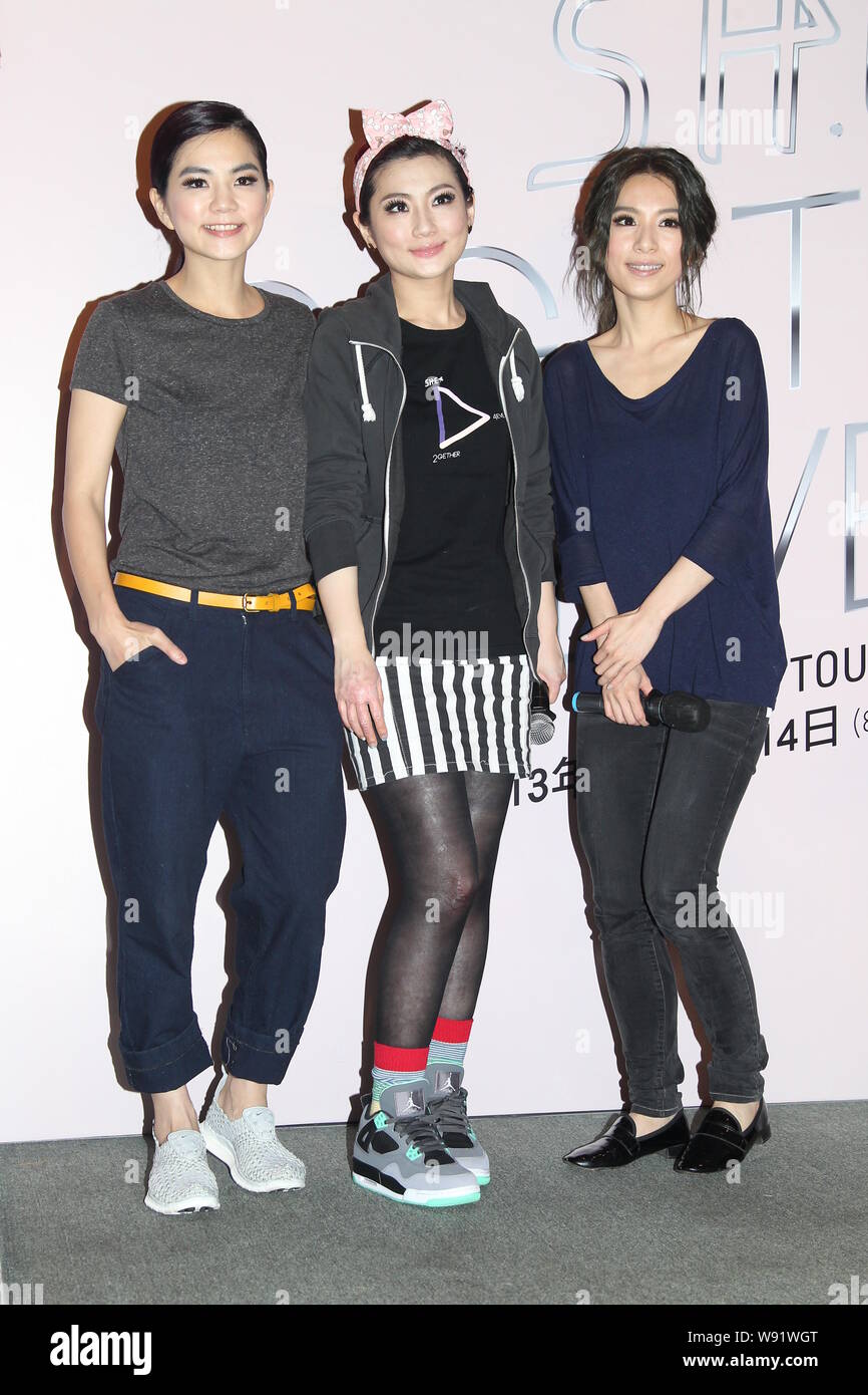 (From left) Ella Chen, Selina Jen and Hebe Tien of Taiwanese pop girl ...