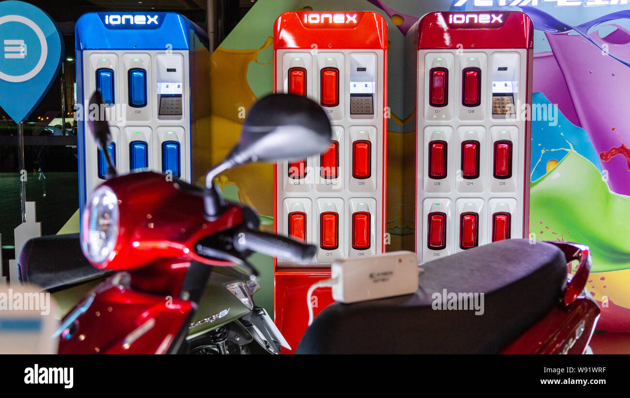 Taichung, Taiwan - August 4, 2019: Kymco IoneX battery-powered electric ...