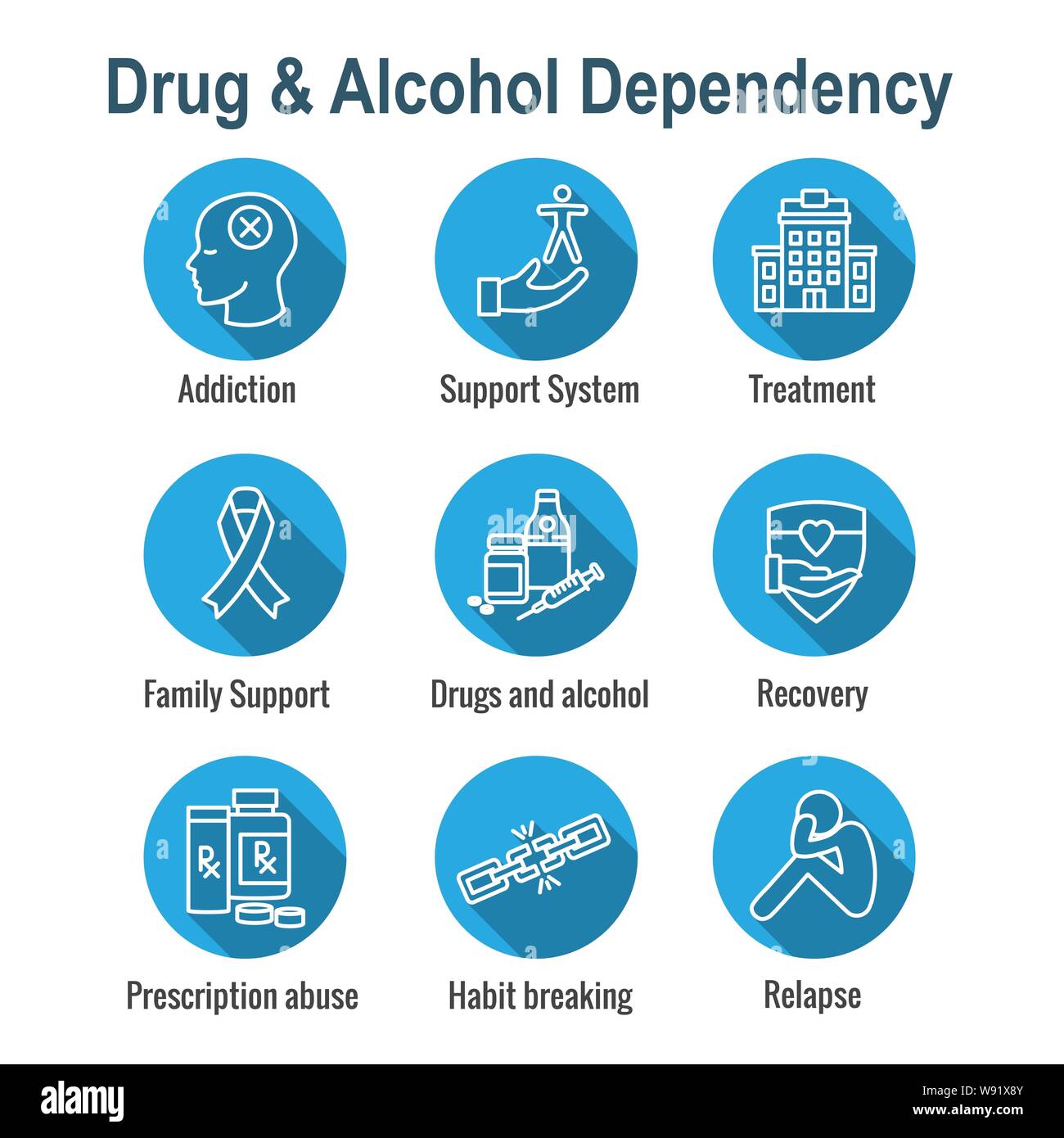 Drug & Alcohol Dependency Icon Set w support, recovery, and treatment ...