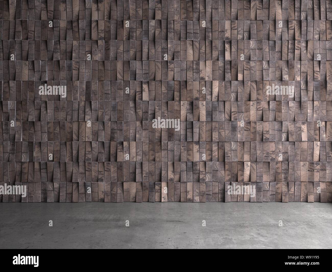 3d render of wood planks interior with concrete floor Stock Photo - Alamy