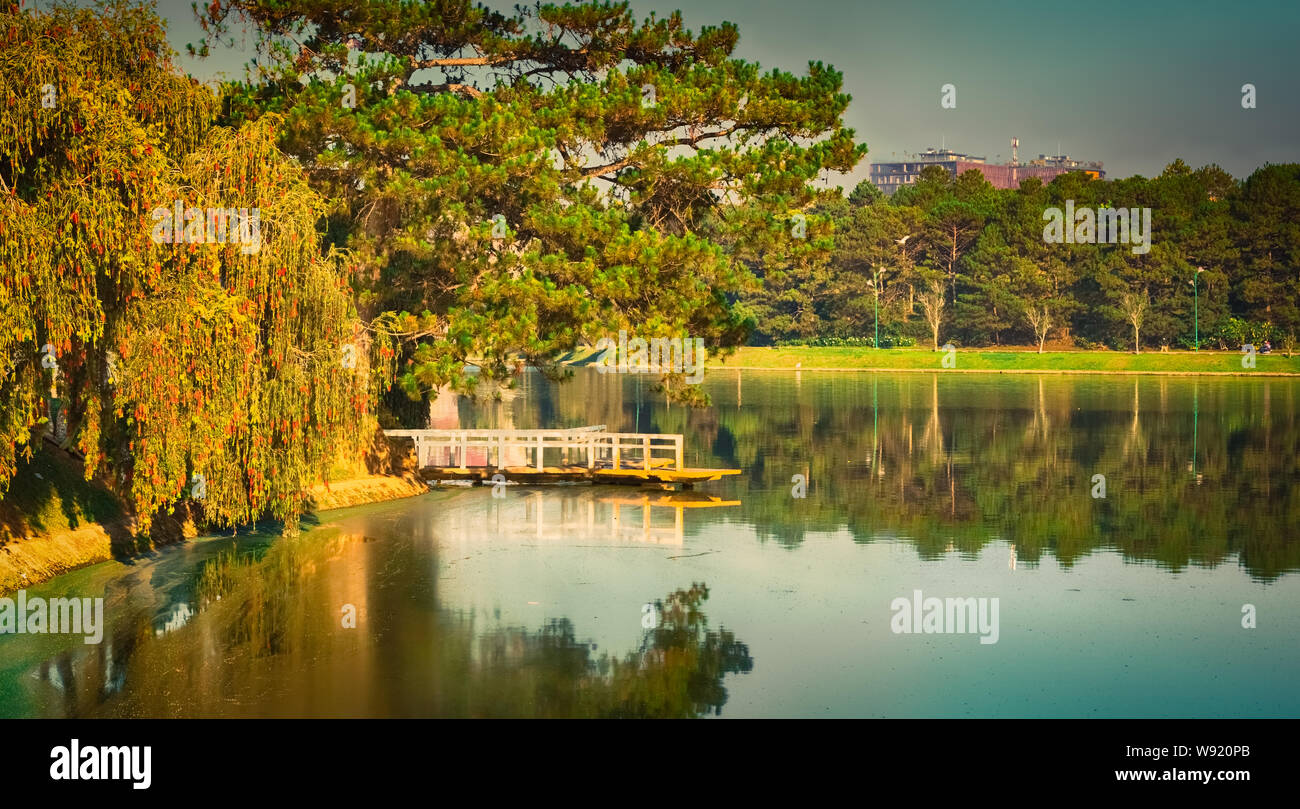 Amazing view of Xuan Huong Lake at morning, Dalat, Vietnam. Panorama Stock Photo - Alamy