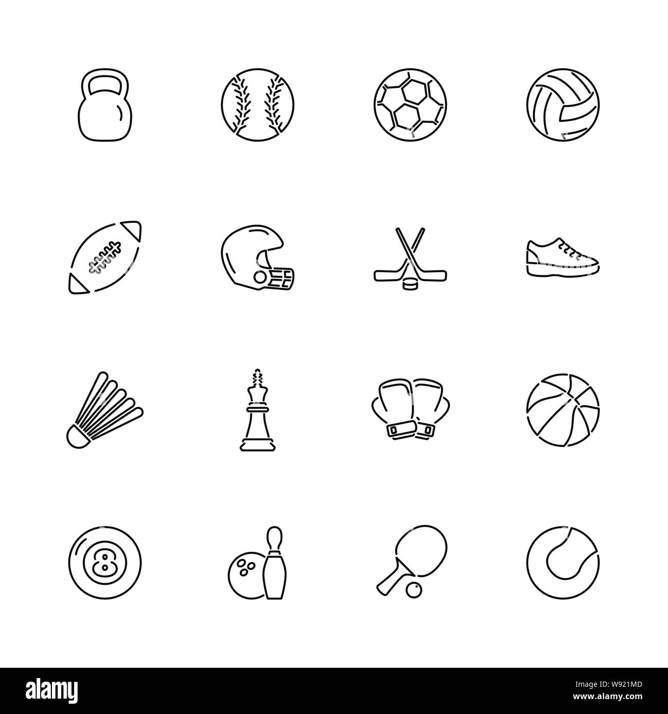 Sport Equipment, Activity Game icons - Black symbol on white background ...