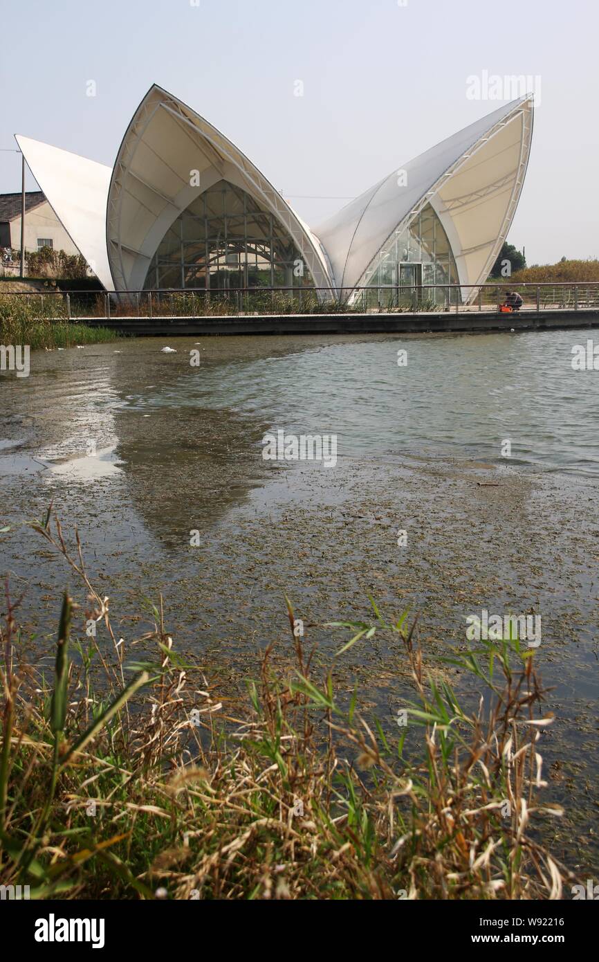 View of a greenhouse, which looks like Sydney Opera House, in Haian ...