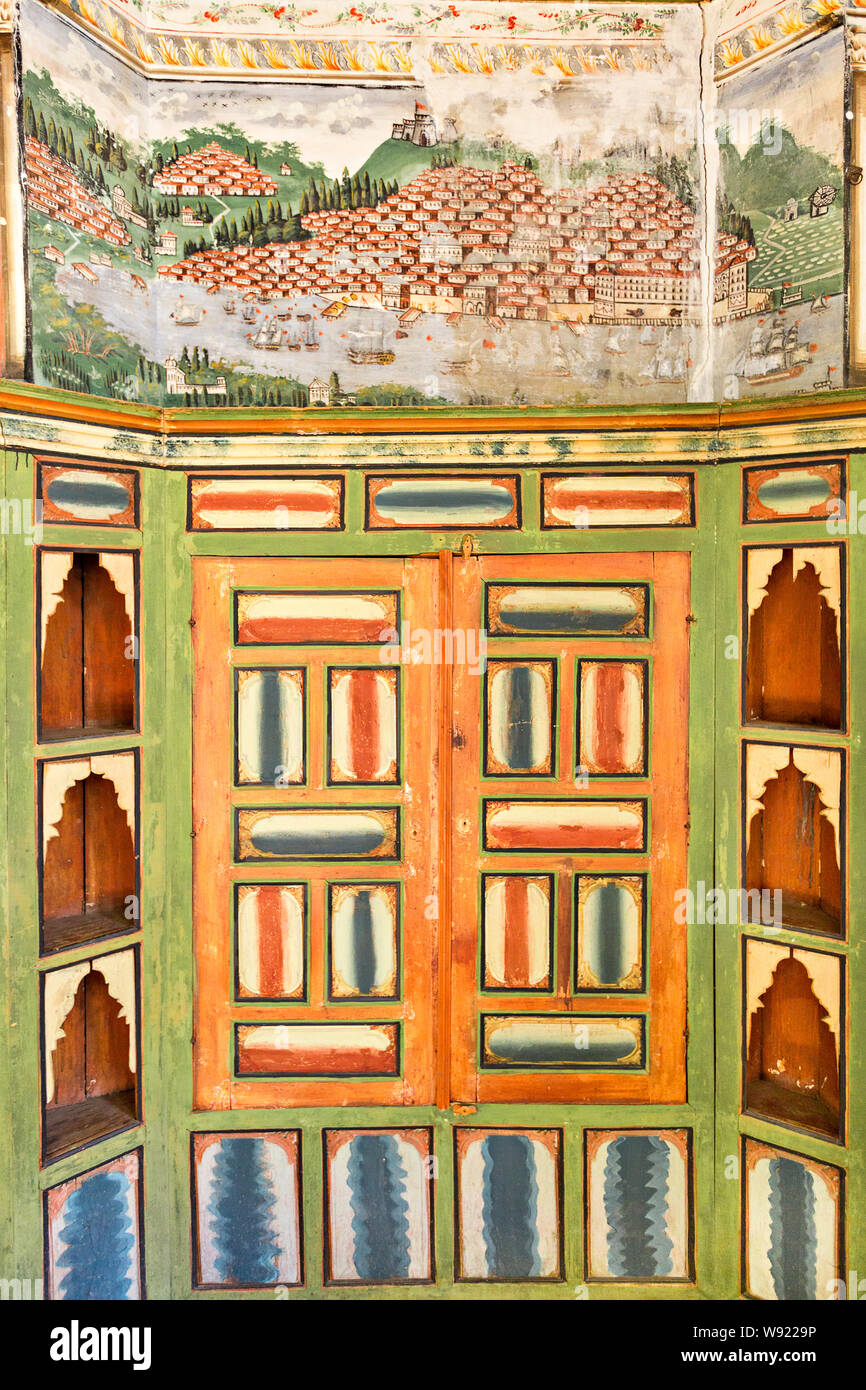Wall decoration in the restored ottoman house known as Cakiraga Mansion ...