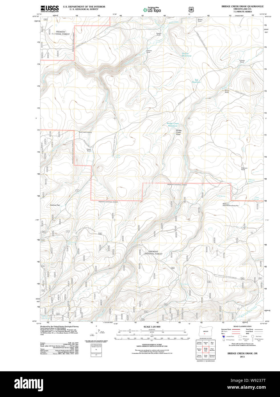 USGS Topo Map Oregon Bridge Creek Draw 20110715 TM Restoration Stock ...