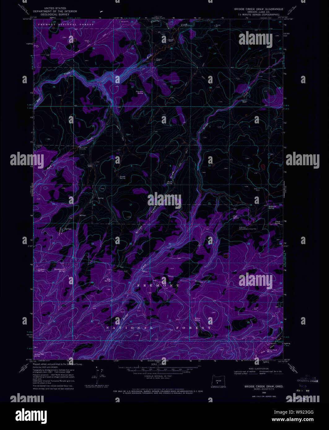USGS Topo Map Oregon Bridge Creek Draw 279136 1968 24000 Inverted ...