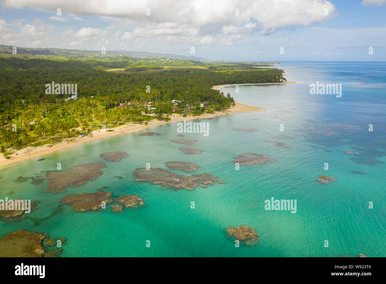 Aerial view of tropical beach.Samana peninsula,Bahia Principe beach ...