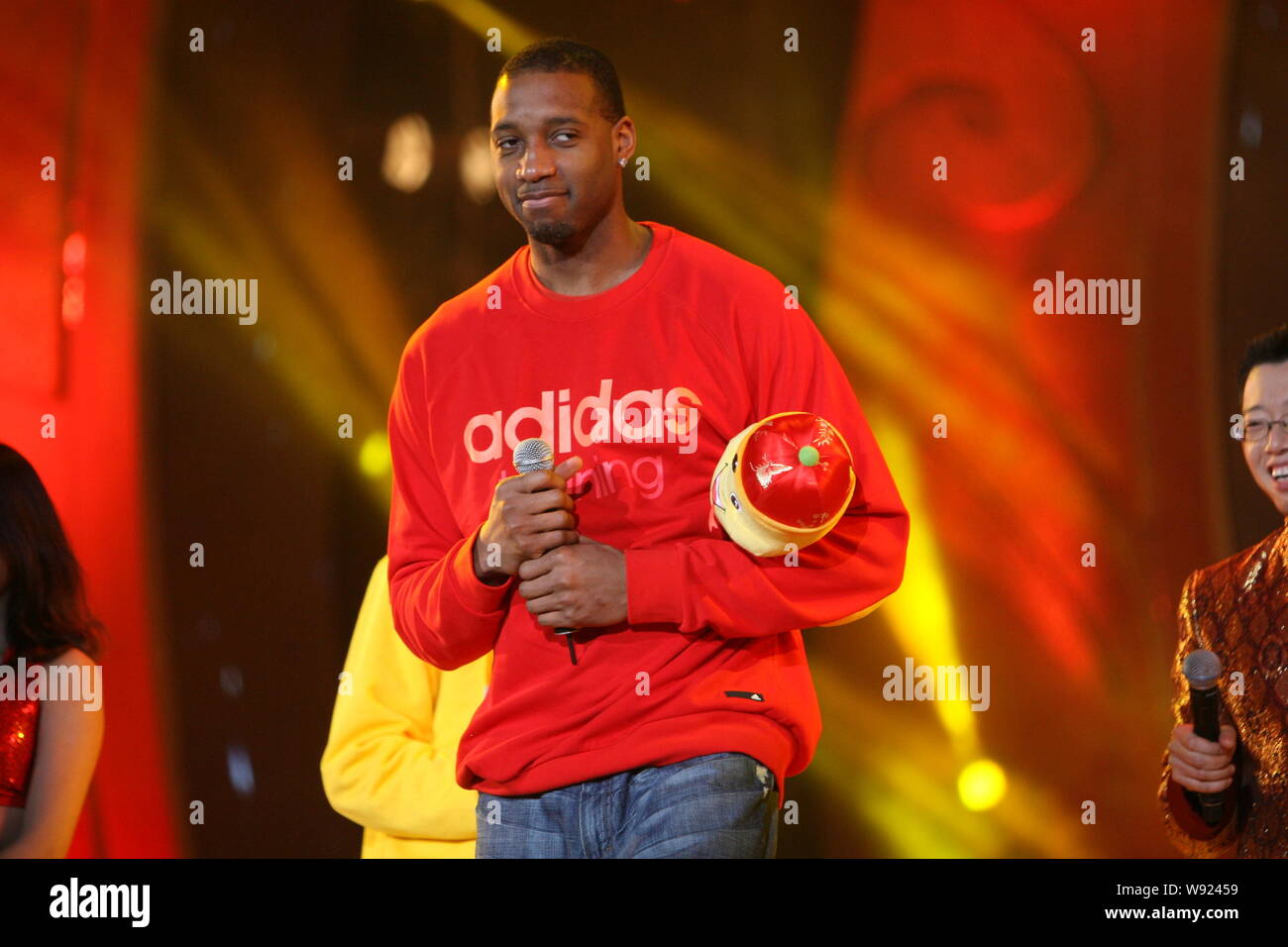 Tracy McGrady of the Qingdao Eagles basketball club looks on during the ...
