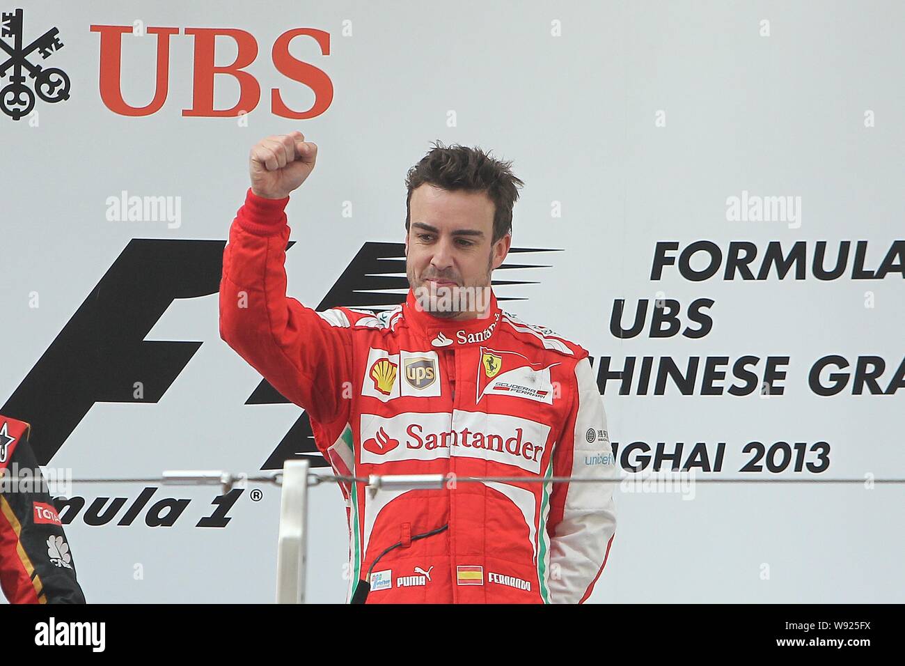 Spanish F1 driver Fernando Alonso of Ferrari celebrates after winning ...