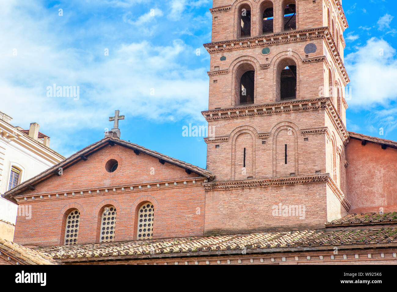 red bricks medieval church in Rome Stock Photo - Alamy