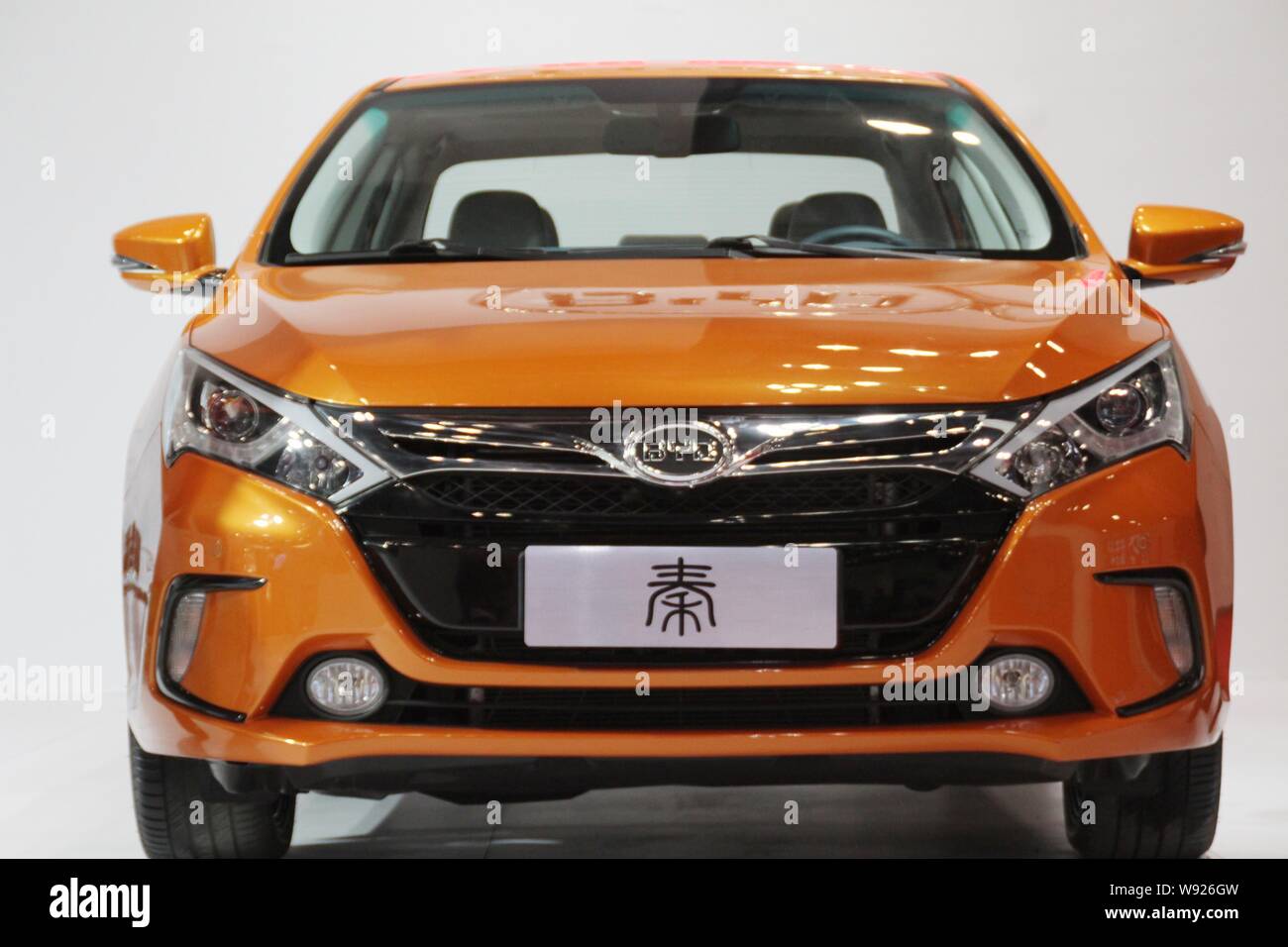 A new plug-in hybrid Qin of BYD Auto is displayed during the 2013 SAE ...