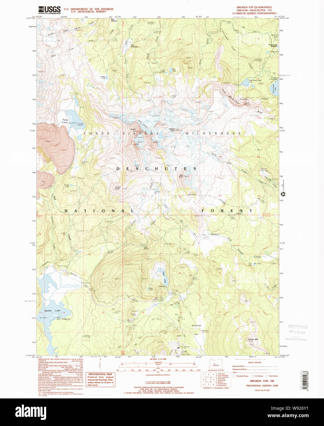 USGS Topo Map Oregon Broken Top 279146 1988 24000 Restoration Stock ...