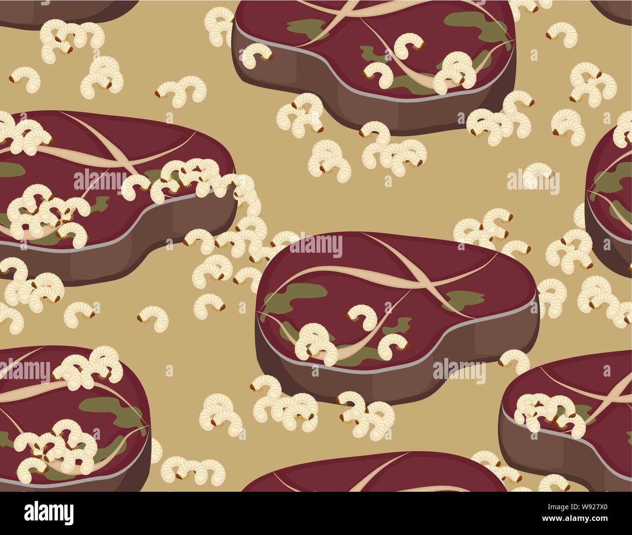 Rotten meat and worms pattern seamless. Meat and maggot background ...