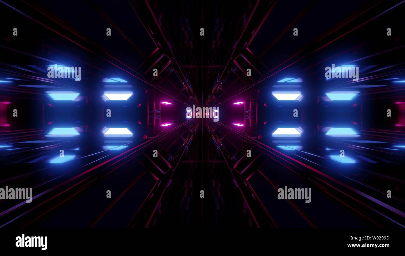 dark scifi tunnel with glowing lights 3d rendering background wallpaper ...