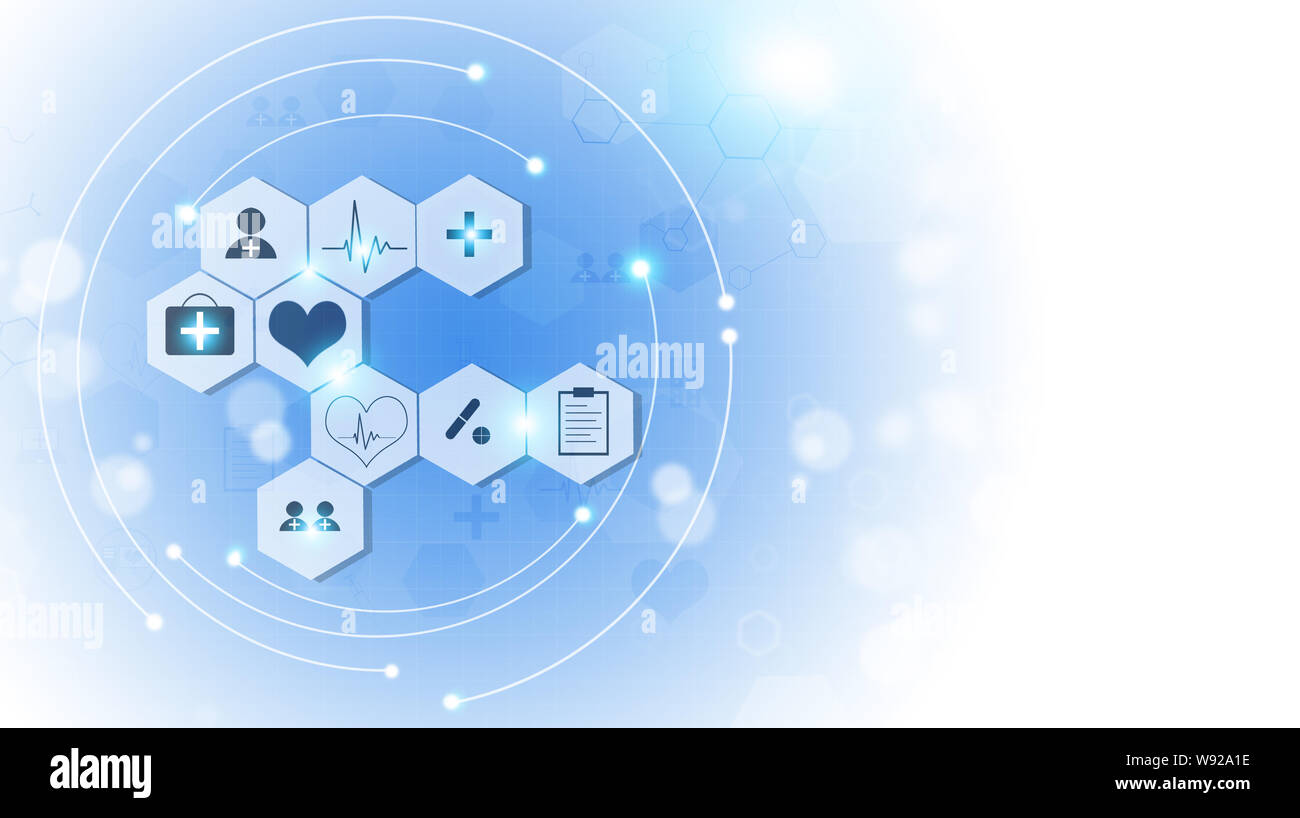abstract healthcare and science medical blue illustration with icons ...