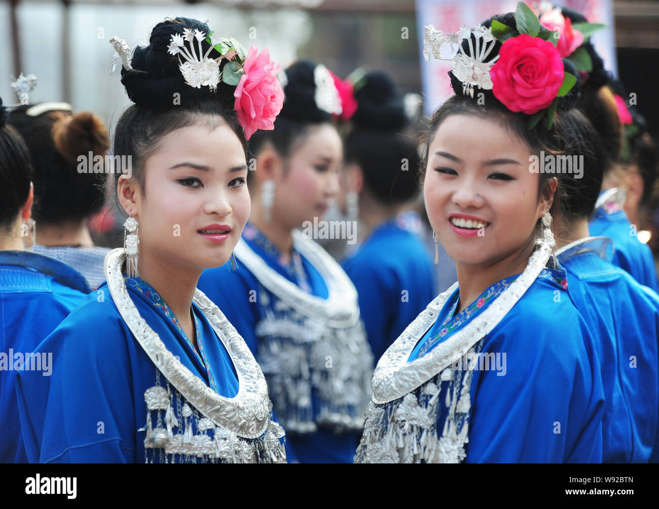Chinese women of Miao ethnic minority dressed in traditional Miao ...