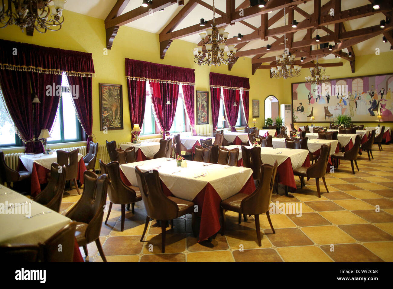 Interior view of the Russian restaurant 1958 on the campus of Renmin ...