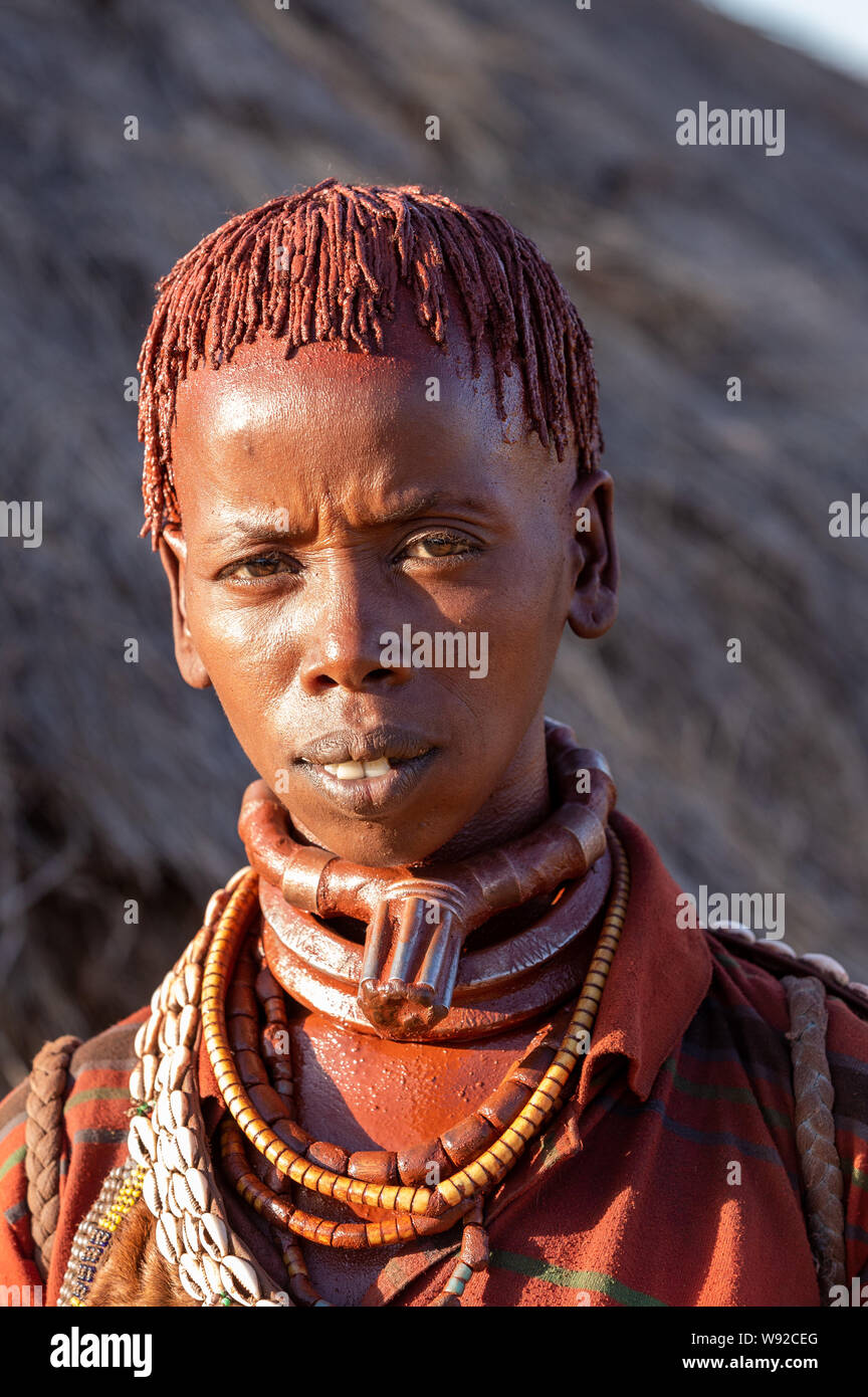 Turmi, Omo River Valley, Ethiopia - May 10, 2019: Portrait of a Hamar ...