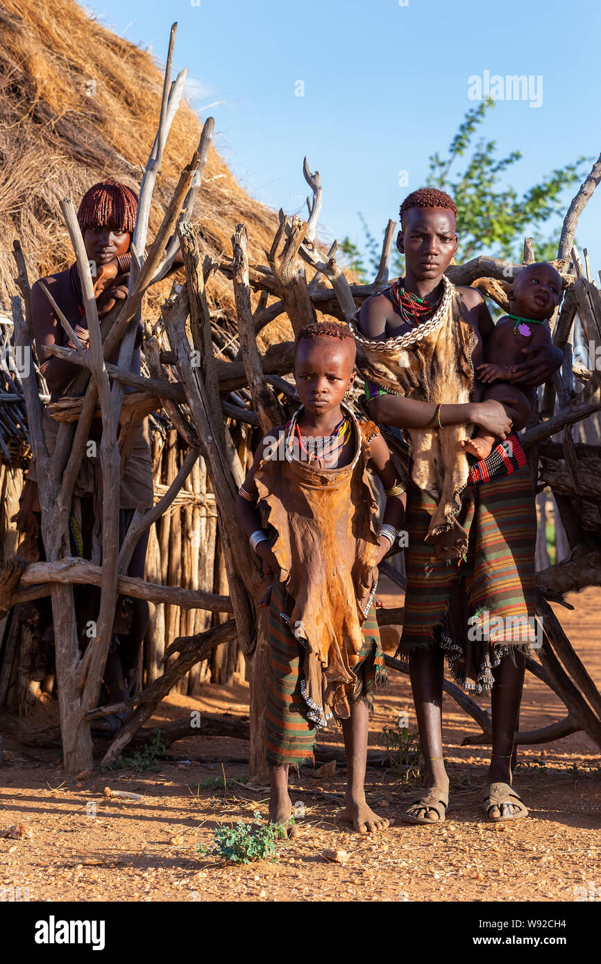 Turmi, Omo River Valley, Ethiopia - May 10, 2019: Portrait of a Hamar ...