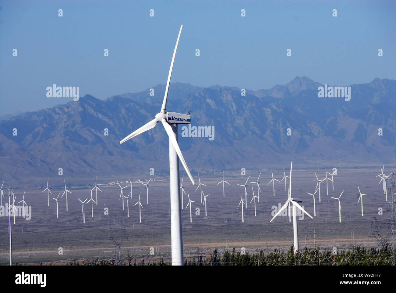 Wind turbines generate electricity at a wind farm in Dabancheng ...