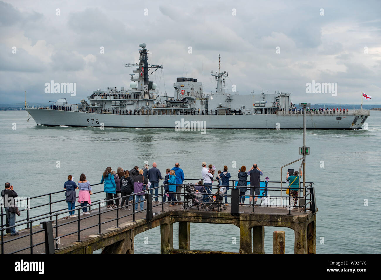 The Royal Navy warship HMS Kent (F78) leaving Portsmouth, UK on 12/8/19 ...