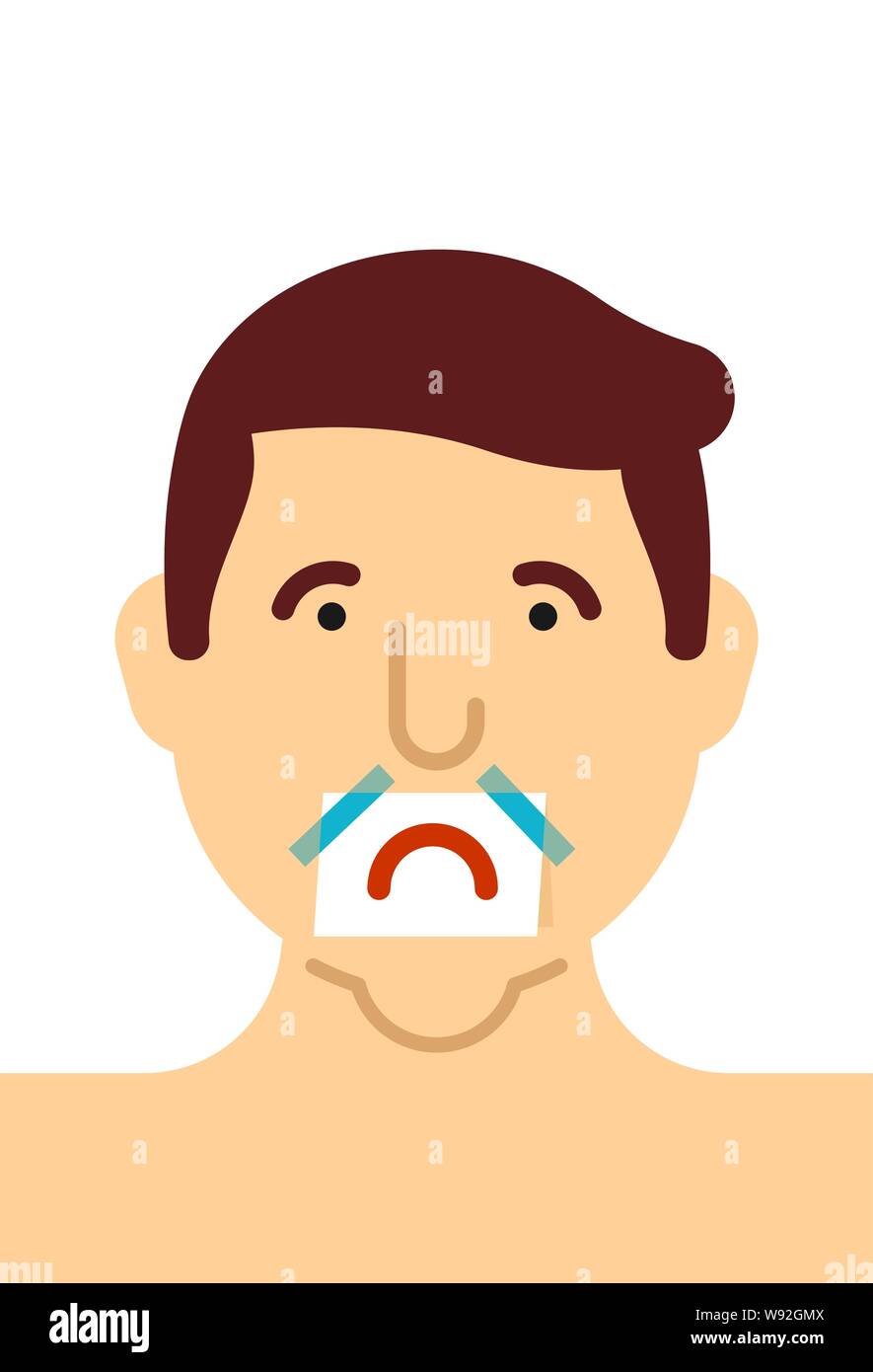 Sad mouth Sticker on face. sorrowful guy face. Vector illustration ...