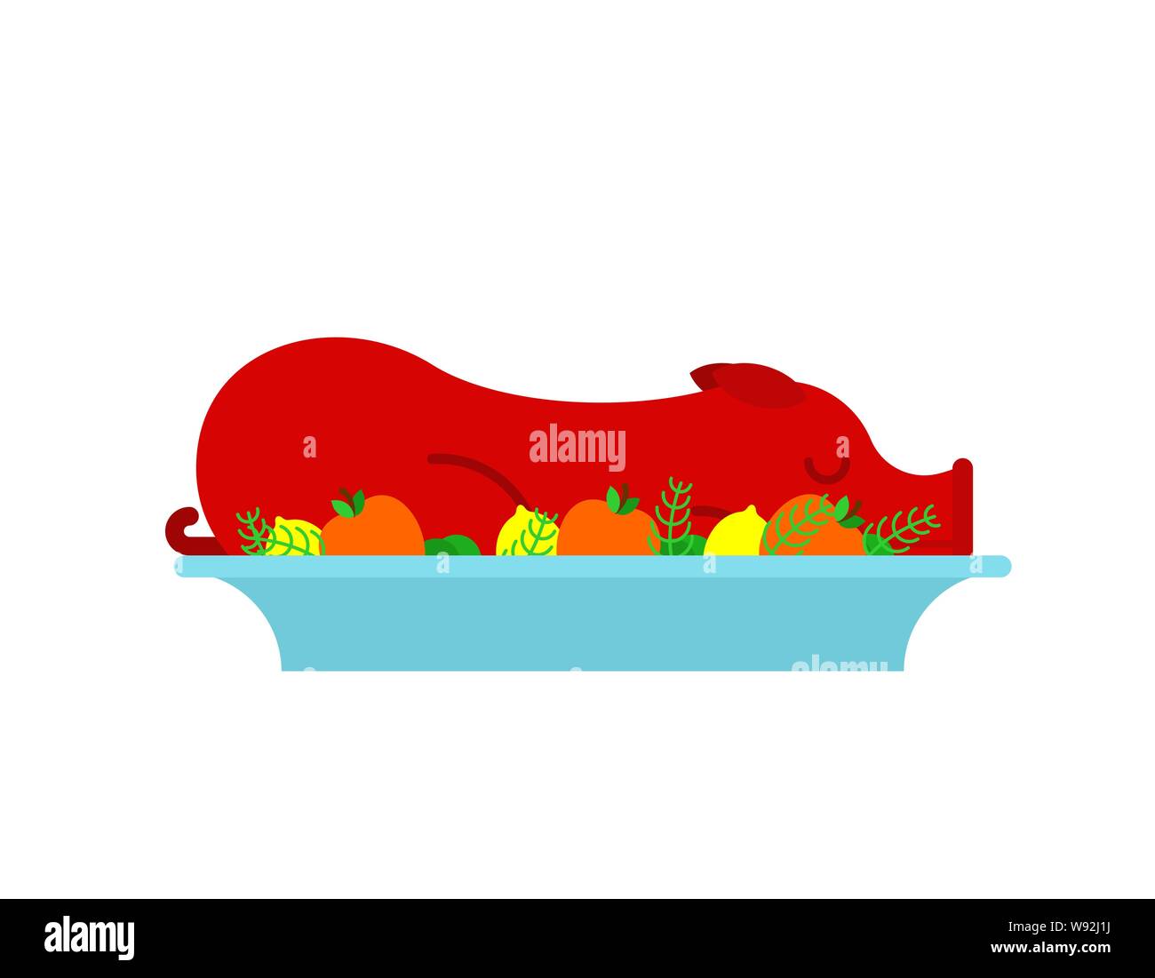 Roasted pig in plate. grilled pig. vector illustration Stock Vector ...
