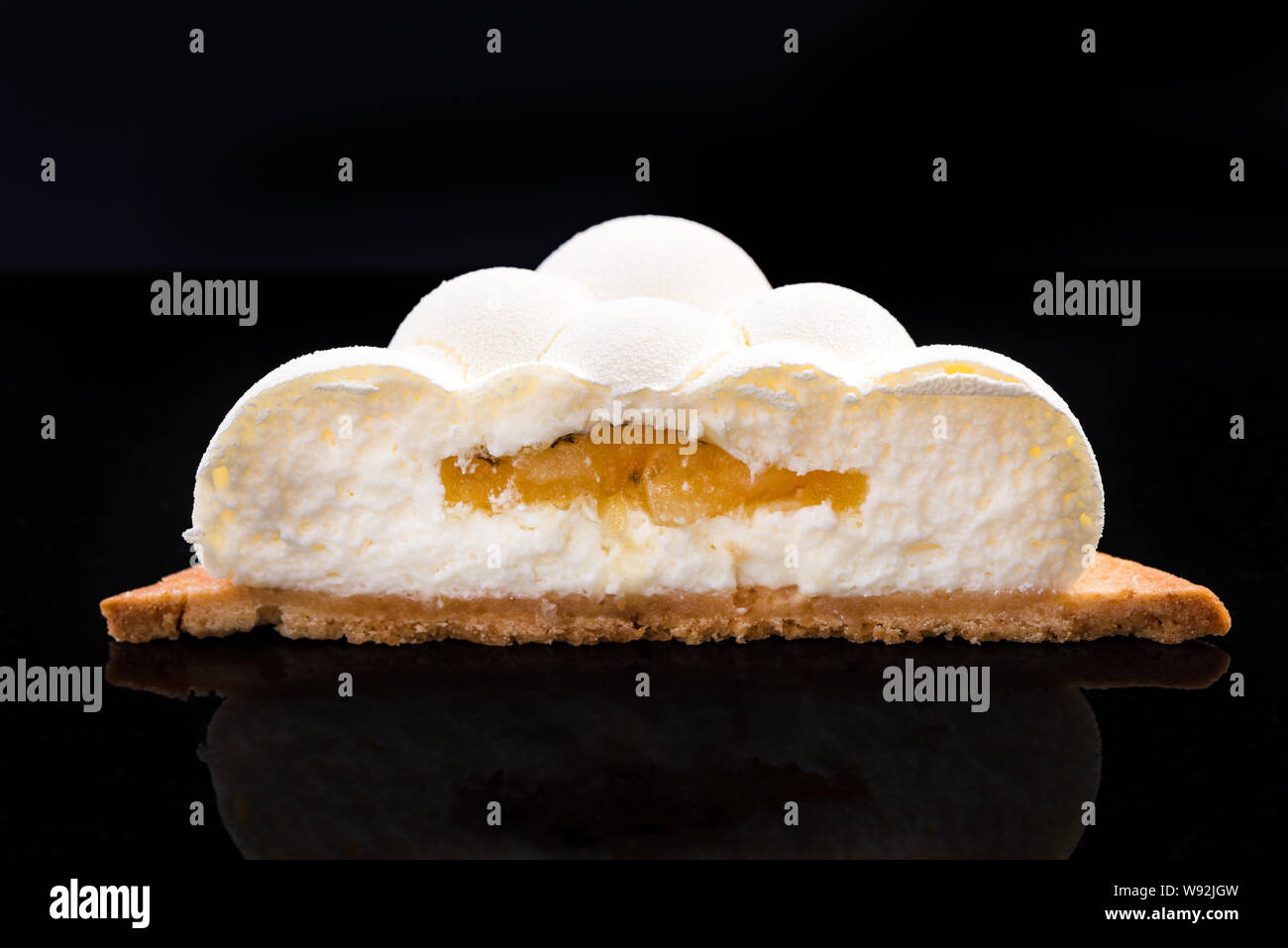 Artisan Monoportion Patisserie Dessert Cake on Black Reflective ...