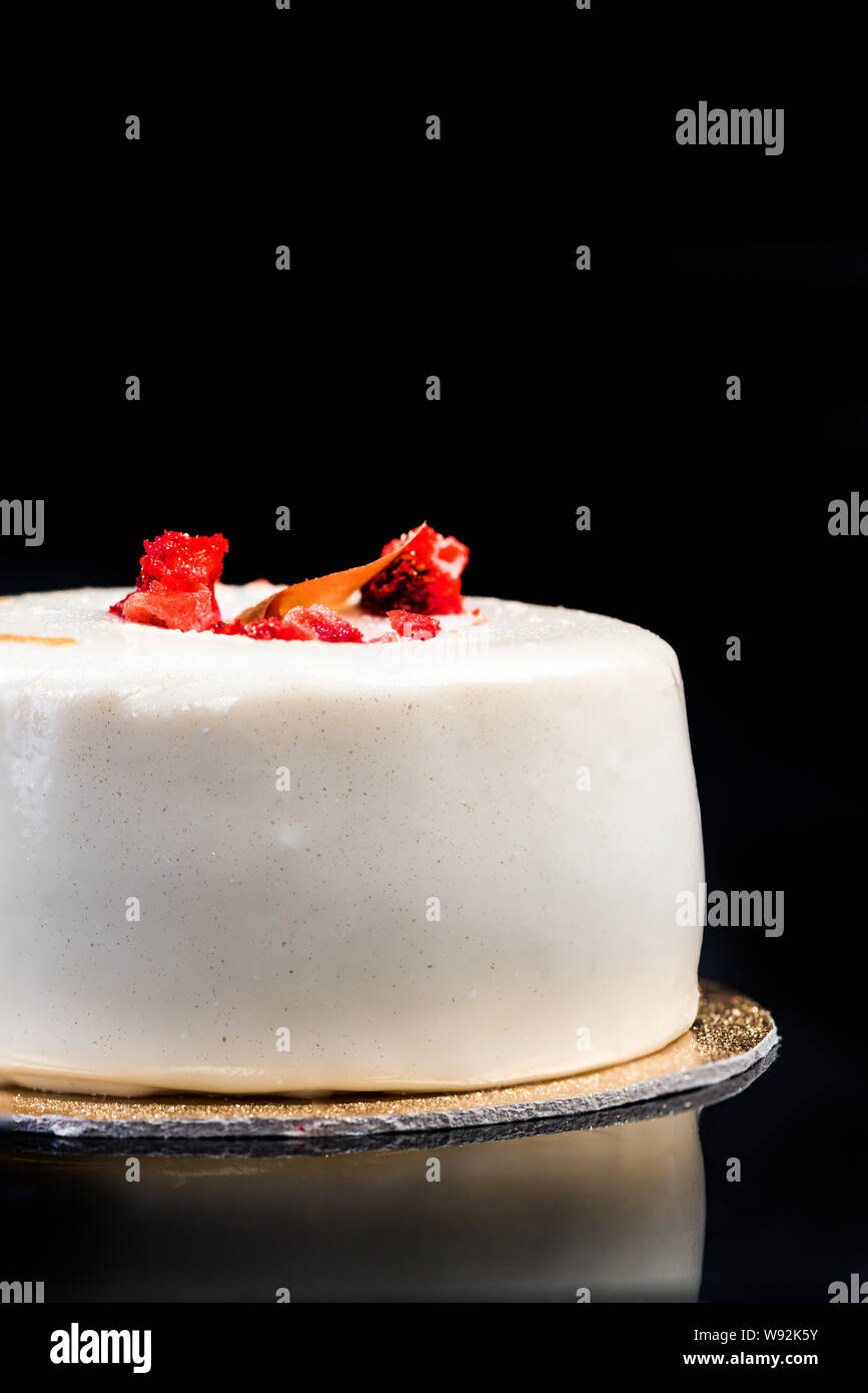 Artisan Monoportion Patisserie Dessert Cake on Black Reflective ...