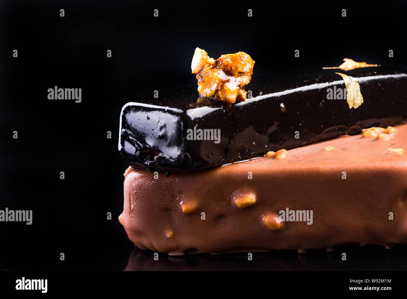 Artisan Monoportion Patisserie Dessert Cake on Black Reflective ...