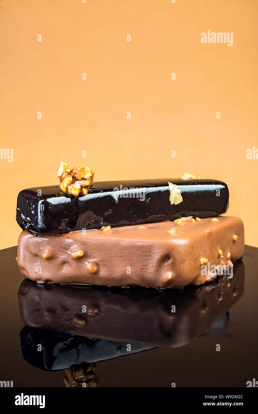 Artisan Monoportion Patisserie Dessert Cake on Black Reflective ...