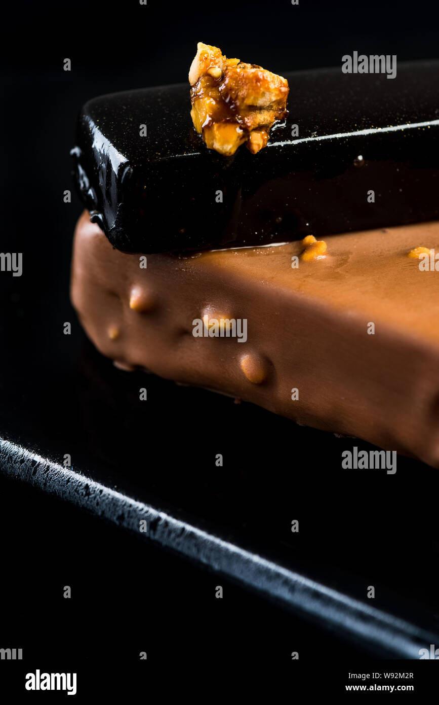 Artisan Monoportion Patisserie Dessert Cake on Black Reflective ...