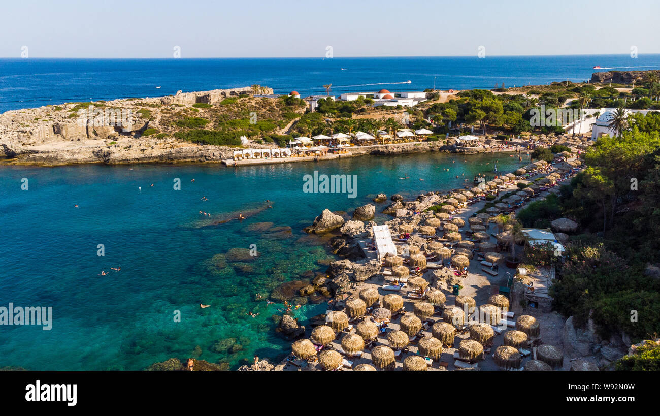 Kalithea Springs Therme and Beach, Aerial Drone View, Rhodes,Greece ...