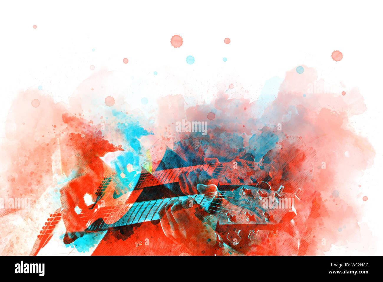 Abstract beautiful playing acoustic Guitar in the foreground on ...