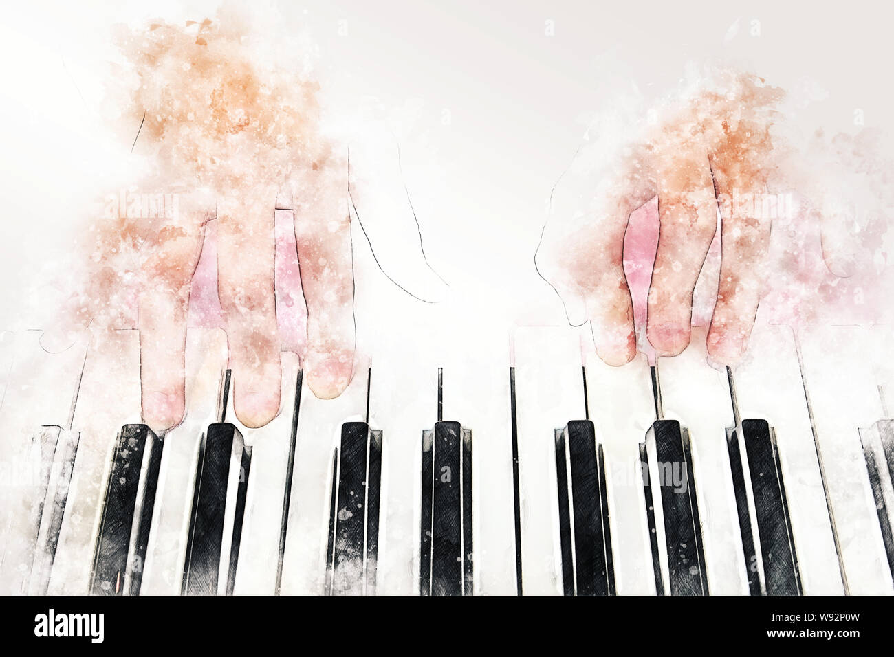 abstract colorful shape on playing piano keyboard watercolor ...