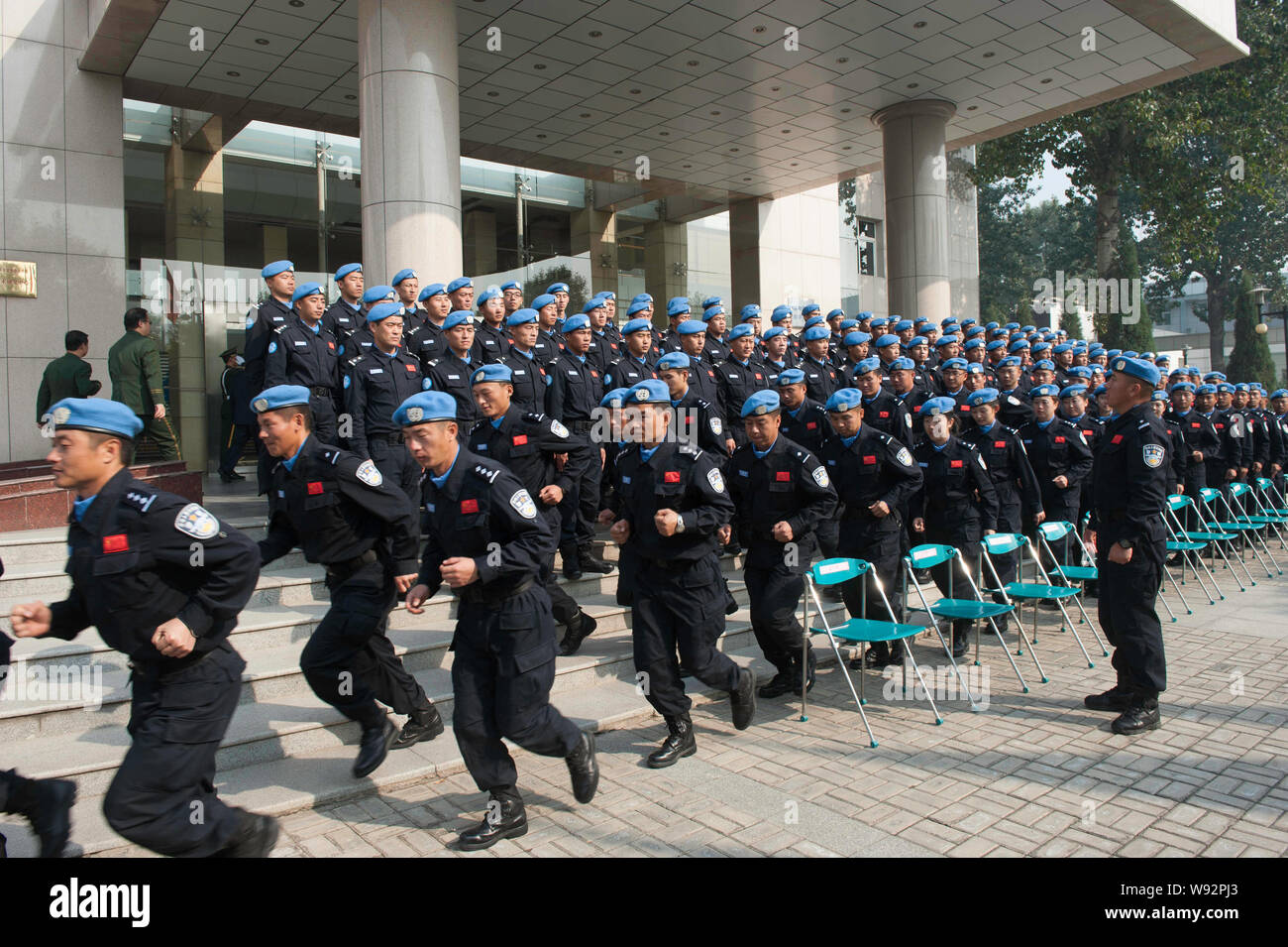Chinese peacekeepers prepare for a drill at the Chinese Peoples Armed ...