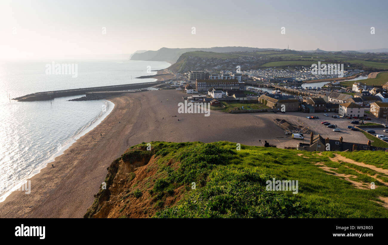 The River Brit flows into Lyme Bay at Bridport's West Bay harbour on ...