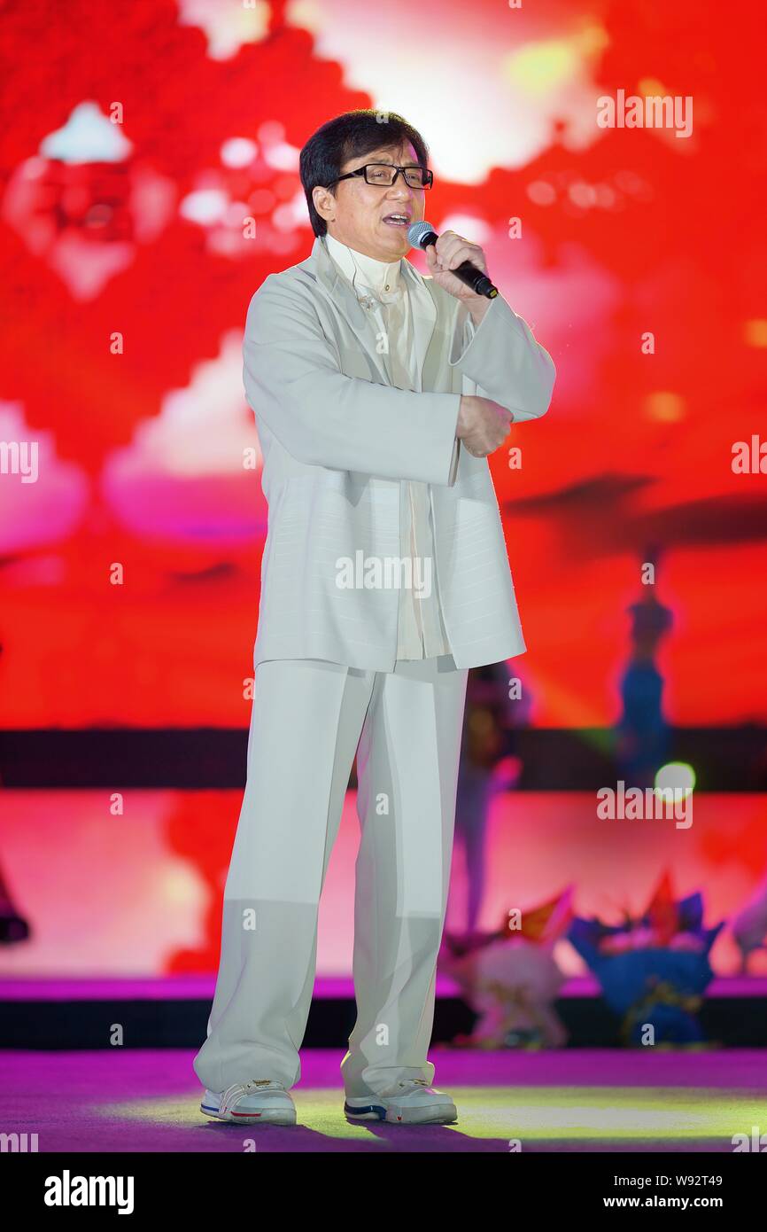 Hong Kong singer and actor Jackie Chan performs during a group star ...