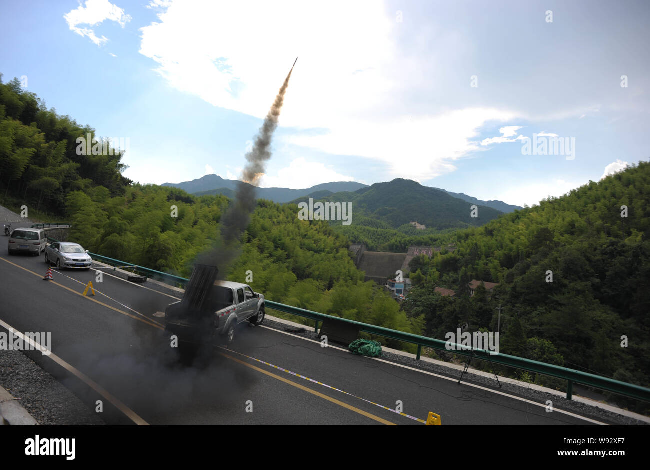 A cloud seeding rocket is launched to ease the heat wave in Hangzhou ...