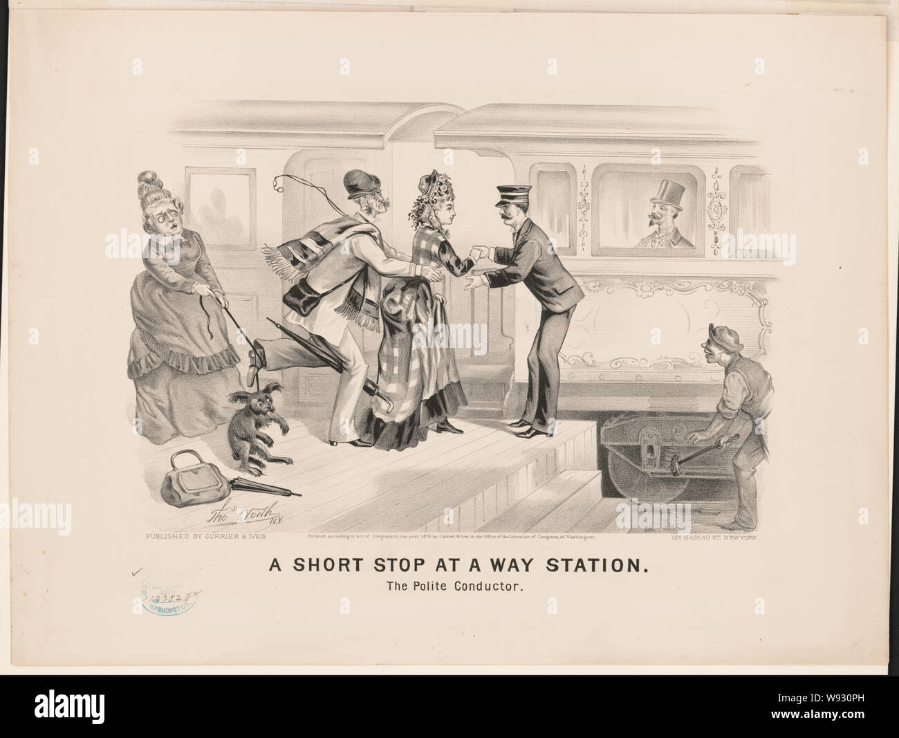 A short stop at a way station: the polite conductor Stock Photo - Alamy