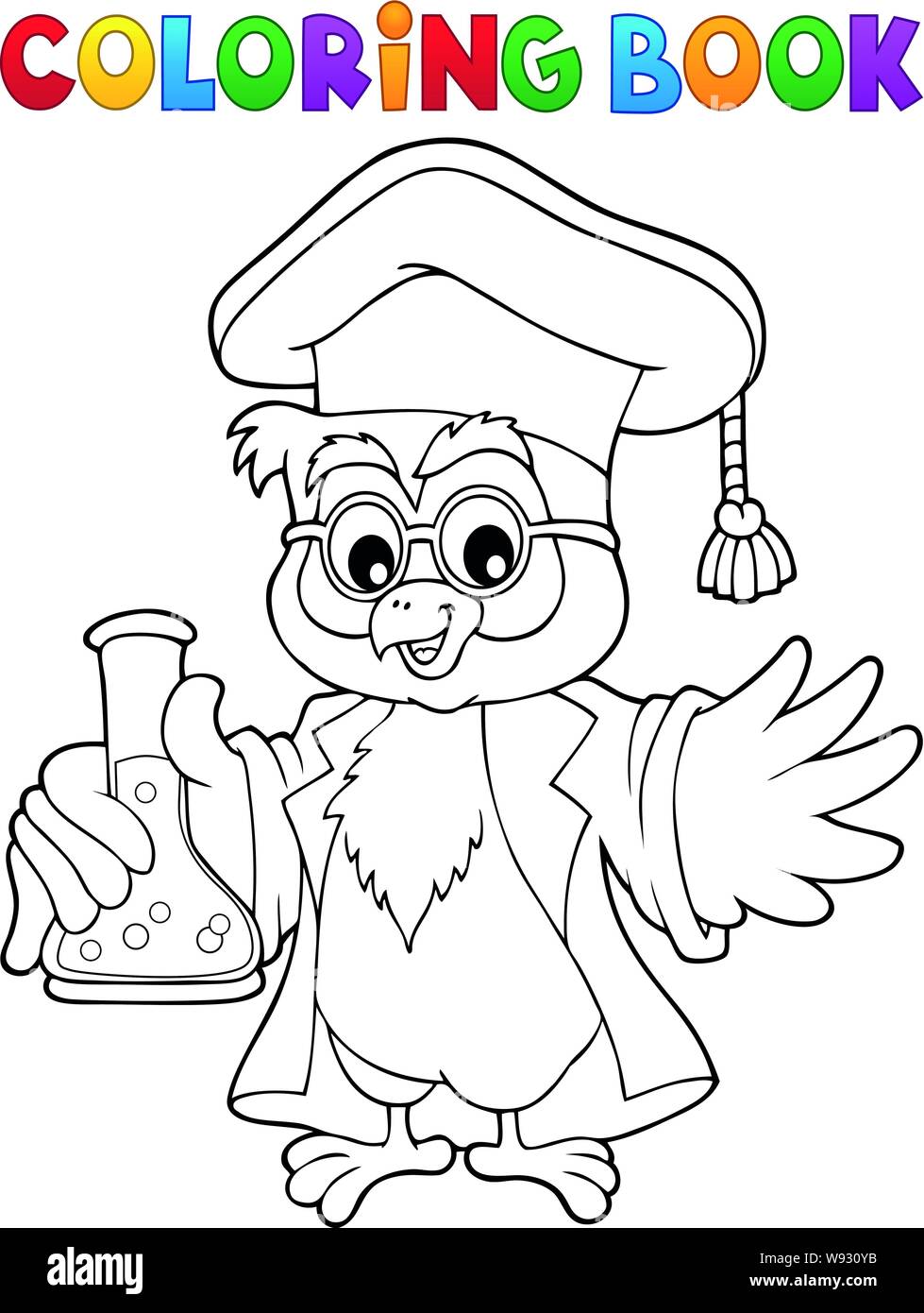 Coloring book chemistry owl teacher 1 - eps10 vector illustration Stock ...