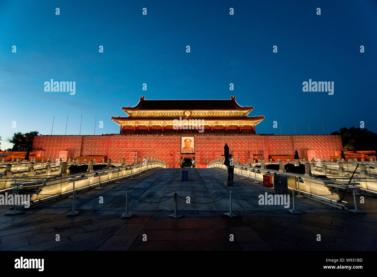 A Chinese paramilitary policeman stands guard in front of the Tiananmen ...