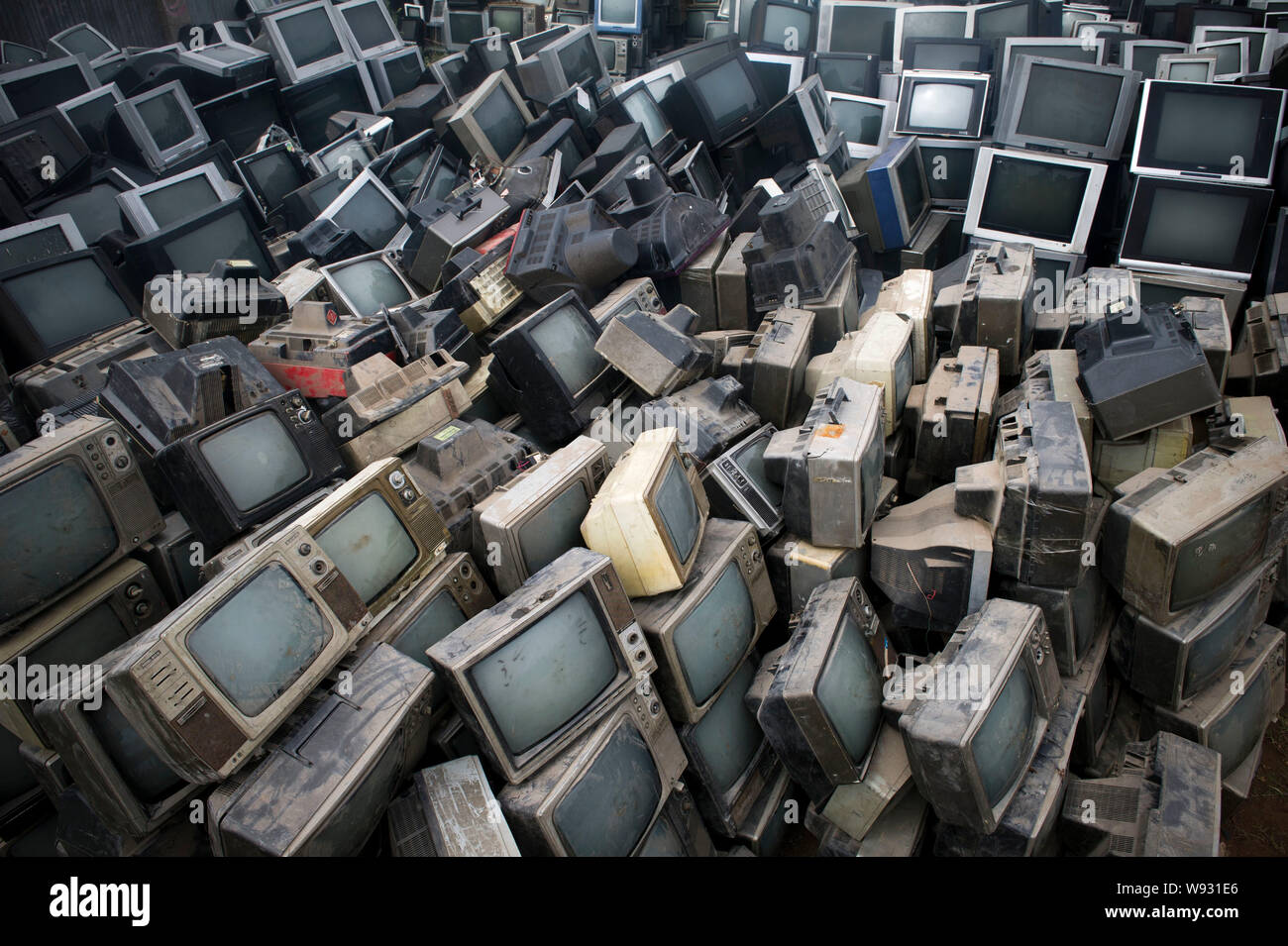Discarded outdated CRT (Cathode Ray Tube) TV sets to be recycled are ...