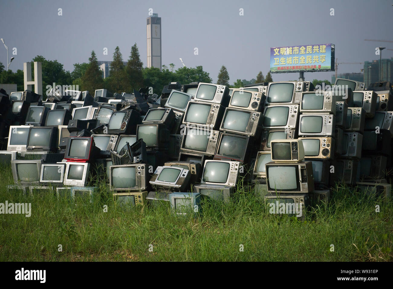 Discarded outdated CRT (Cathode Ray Tube) TV sets to be recycled are ...