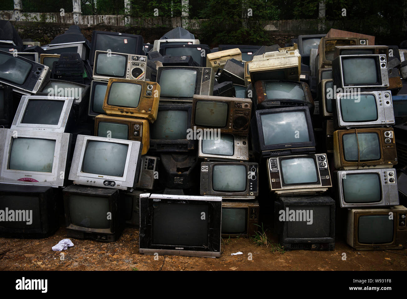 Discarded outdated CRT (Cathode Ray Tube) TV sets to be recycled are ...
