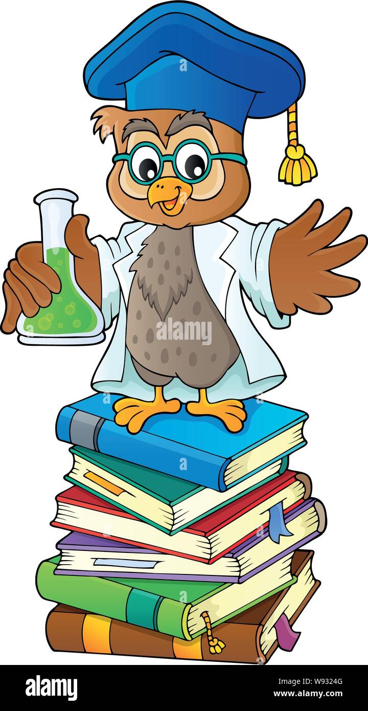 Owl teacher with chemical flask theme 2 - eps10 vector illustration ...